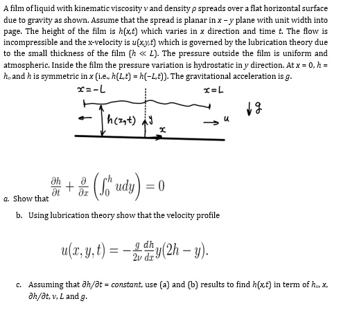 a film of liquid with kinematic viscosity v and density p spreads over ...