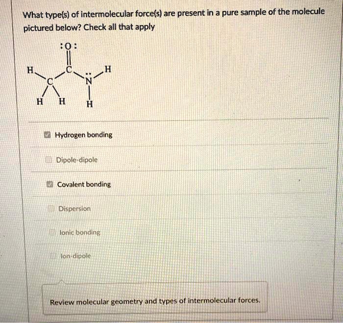 what typels of intermolecular forces are present in a pure sample of ...