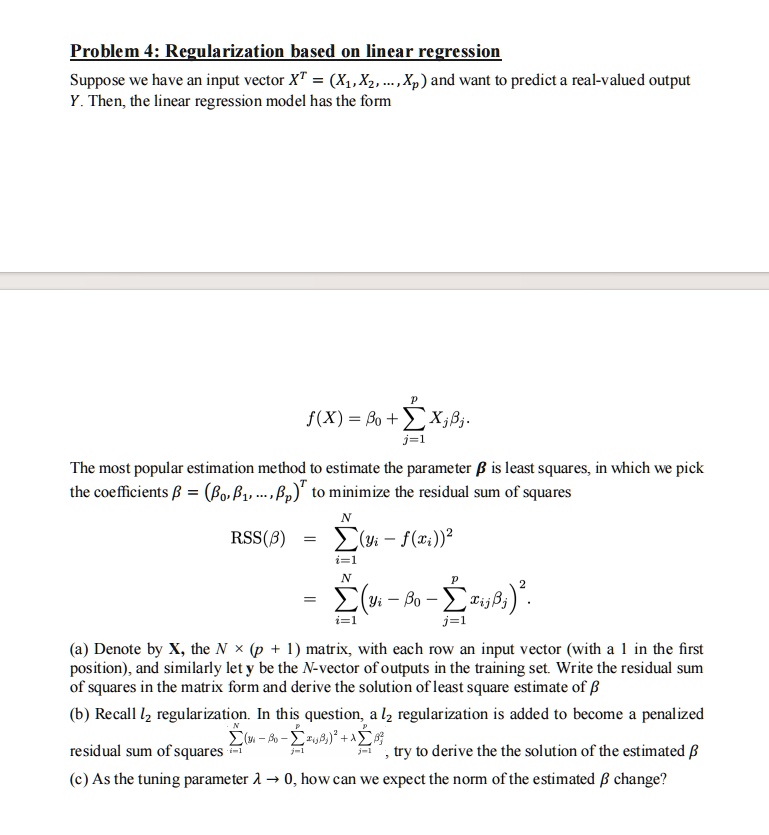 Solved Texts Problem 4 Regularization Based On Linear Regression