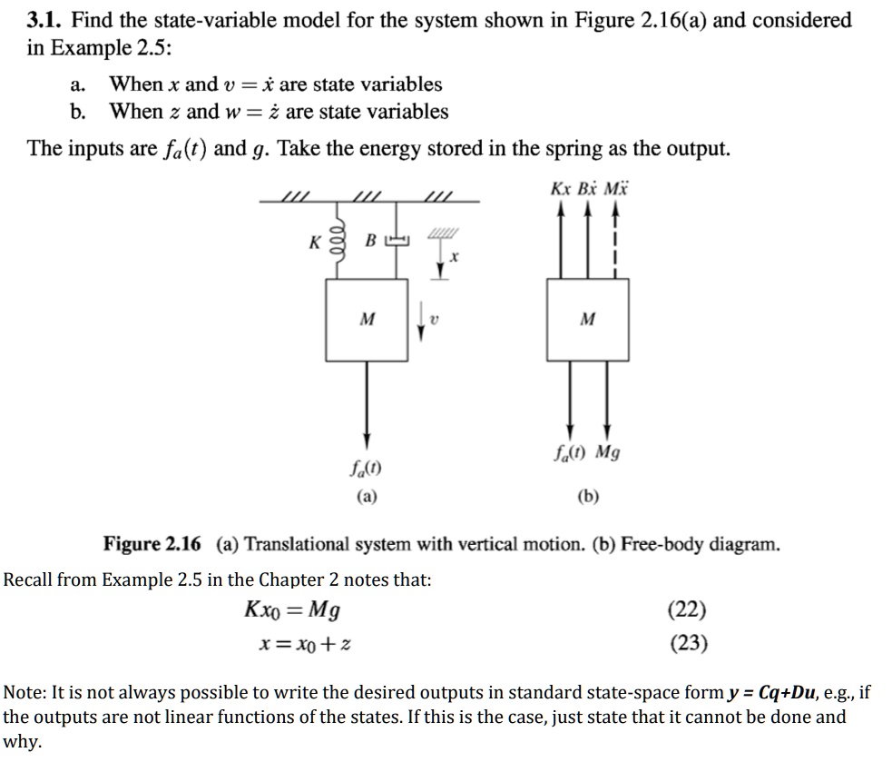 Solved 3 1 Find The State Variable Model For The System Shown In Figure 2 16 A And Considered