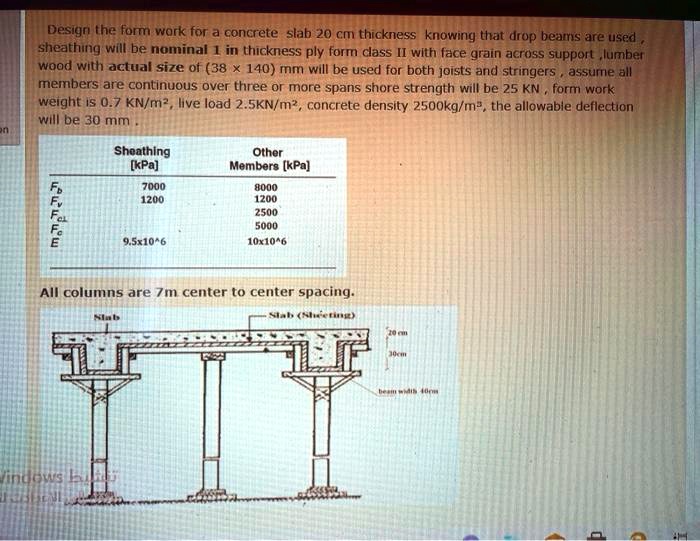 SOLVED: Design the formwork for a concrete slab 20 cm thick, knowing ...