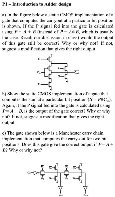 P1 - Introduction to Adder design a) In the figure below a static CMOS ...