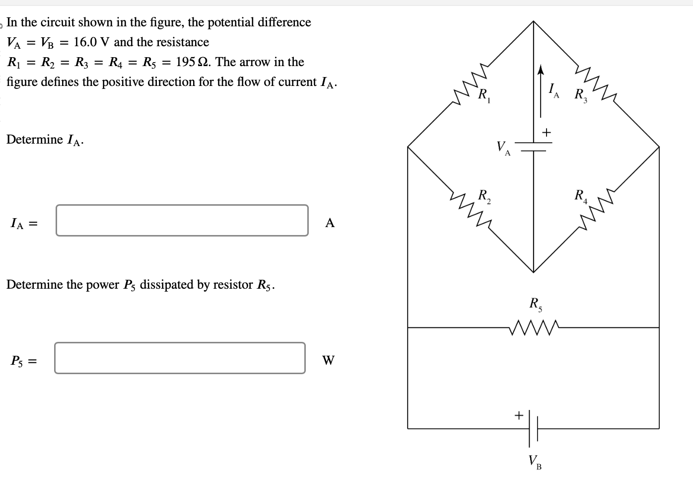 SOLVED: In the circuit shown in the figure, the potential difference VA=VB=16.0 V and the ...