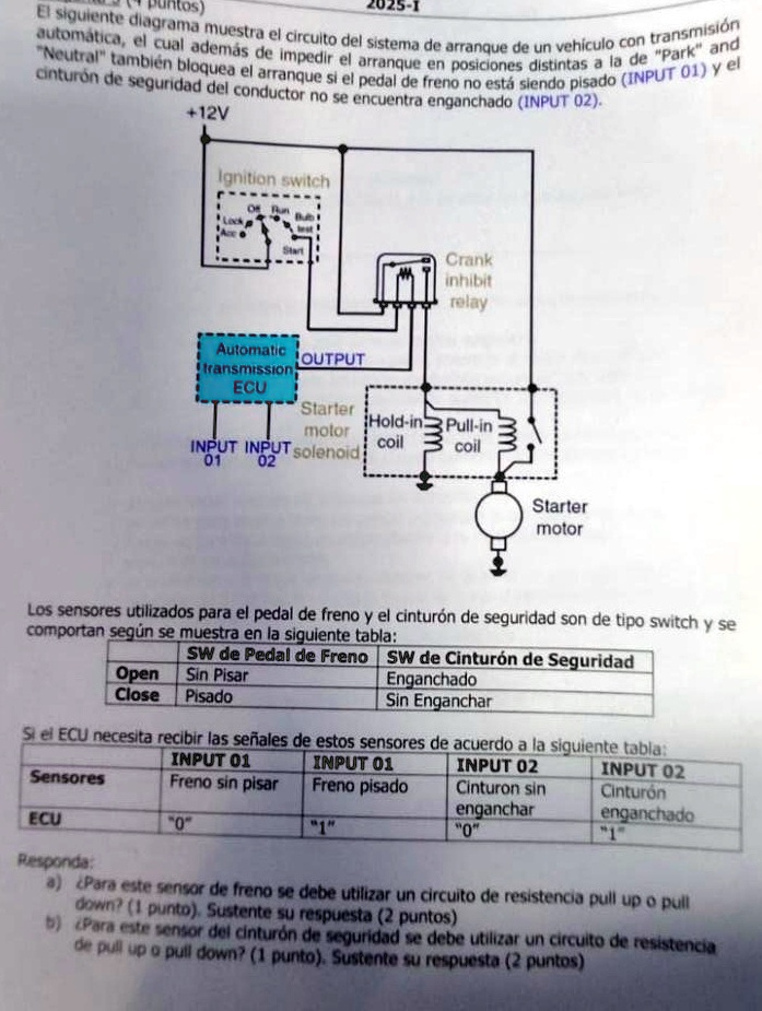 el siguiente diagrama muestra el circuito del sistema de arranque de un ...