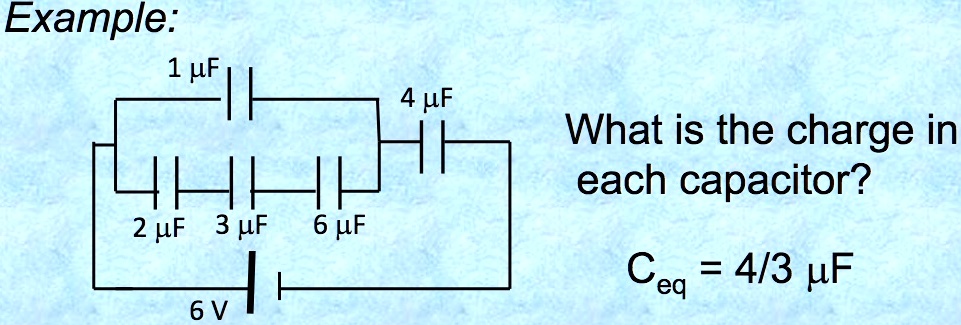 SOLVED: Example: 1 pF 4 HF What is the charge in each capacitor? Ceq 4/ ...