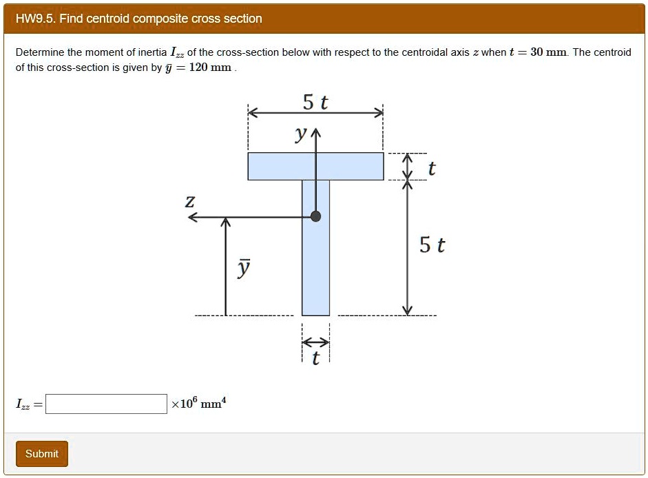 HW9.5. Find centroid composite cross section Determine the moment of ...