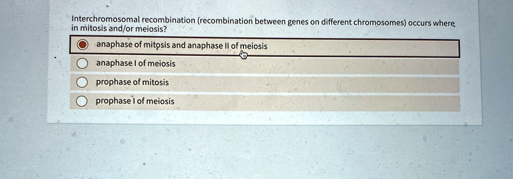 interchromosomal recombination recombination between genes on different ...