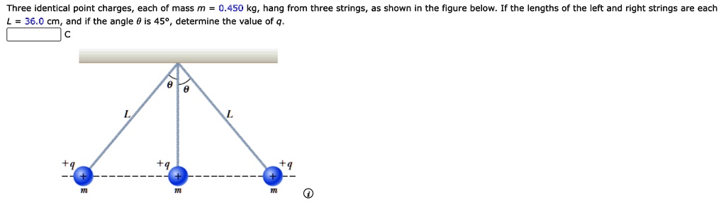 SOLVED: Three identical point charges each of mass m 0.450 kg, hang ...