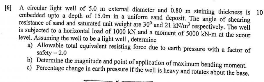 [6] A circular light well of 5.0 m external diameter and 0.80 m ...