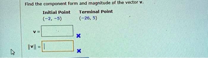 Find the component form and magnitude of the vectorv Initial Point ...