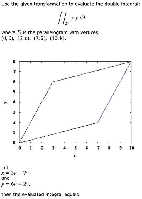 SOLVED: Use the given transformation to evaluate the double integral ...