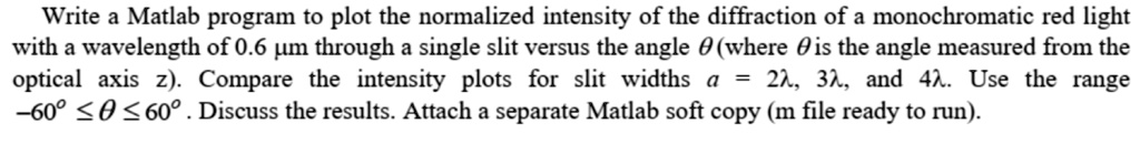 Write a Matlab program to plot the normalized intensity of the ...