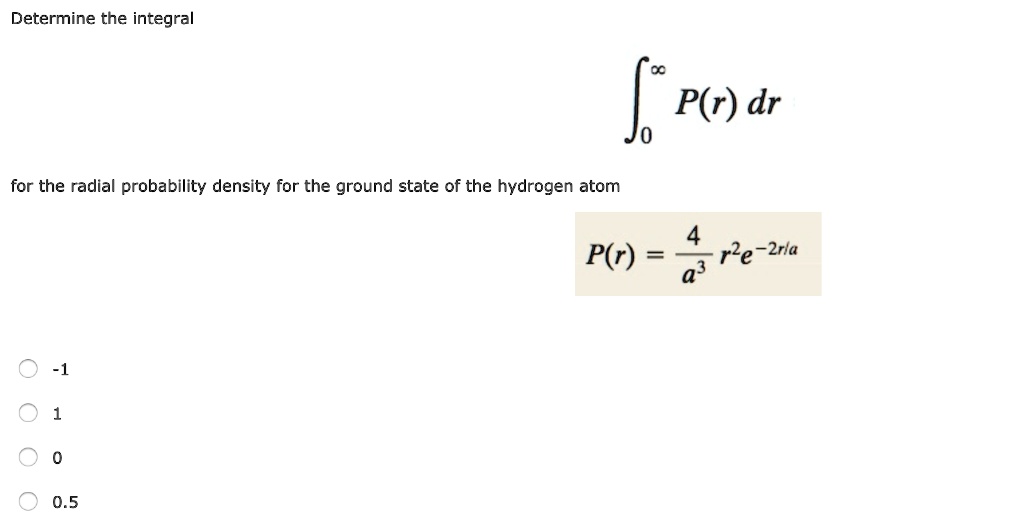 SOLVED:Determine the integral P(r) dr for the radial probability ...