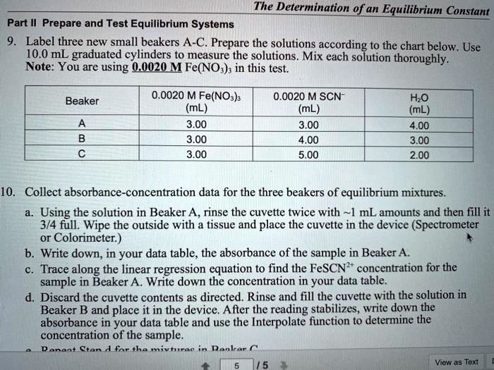 SOLVED: The Determination ofan EquilibriumConstant Part II Prepare and ...