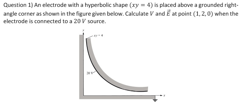 question 1 an electrode with a hyperbolic shape xy4 is placed above a ...