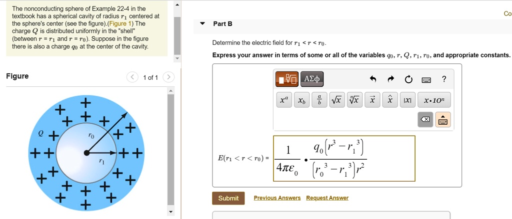 SOLVED: The nonconducting sphere of Example 22-4 in the textbook has spherica cavity of radius ...