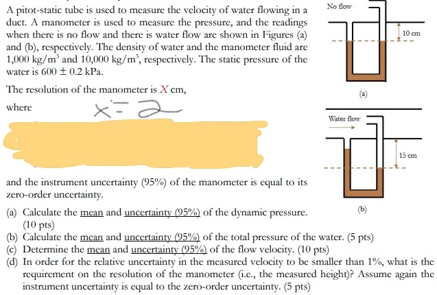 A pitot-static tube is used to measure the velocity of water flowing in ...