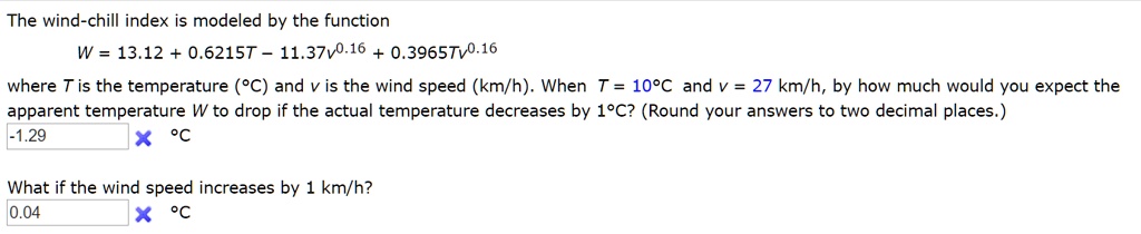 the wind chill index is modeled by the function w 1312 06215t 1137v016 ...