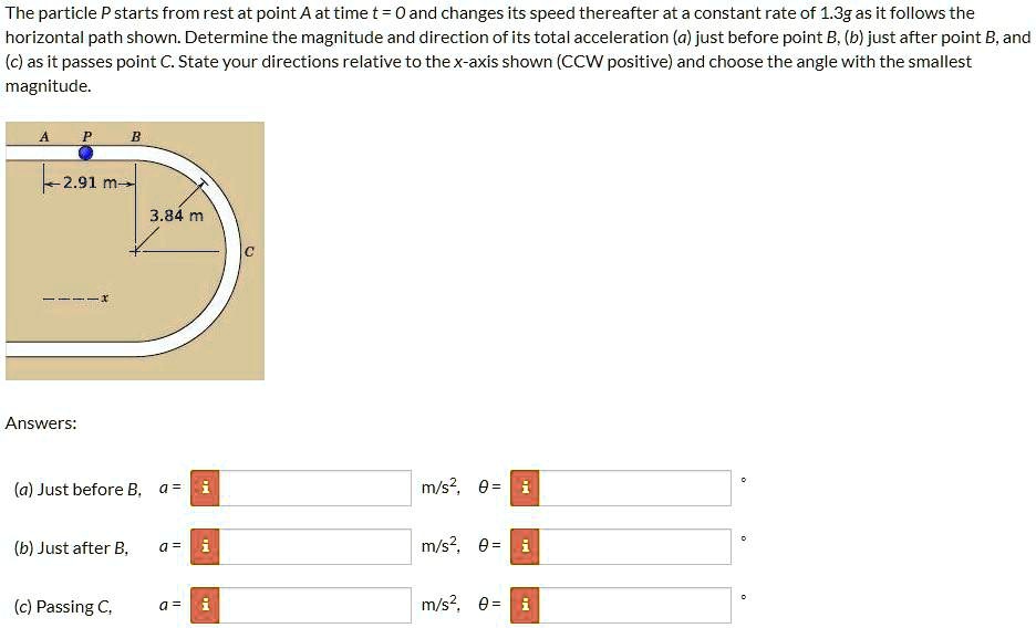 SOLVED: The particle P starts from rest at point A at time t = 0 and changes its speed ...
