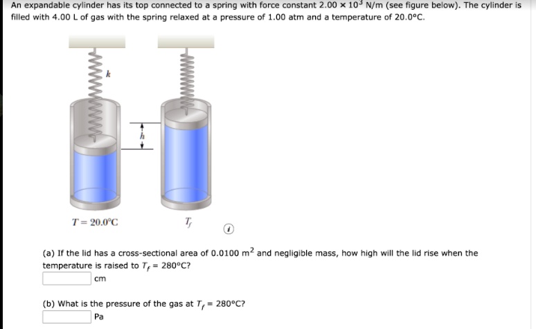 SOLVED: An expandable cylinder has its top connected to a spring with a ...