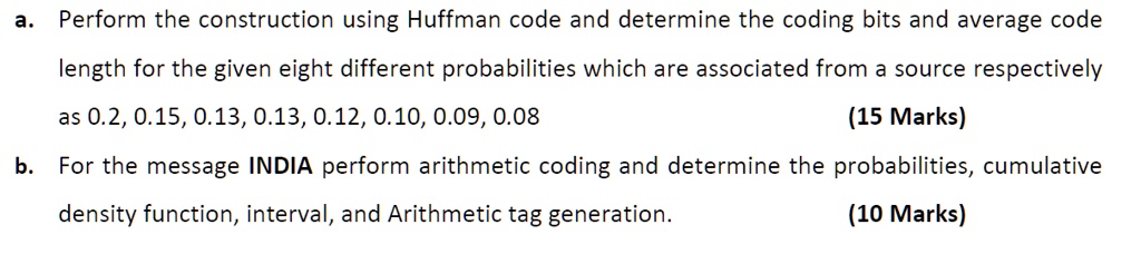 SOLVED: a. Perform the construction using Huffman code and determine the coding bits and average ...
