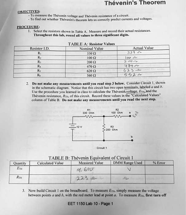 Thévenin's Theorem OBJECTIVES: - To measure the Thévenin voltage and Thévenin resistance of a ...