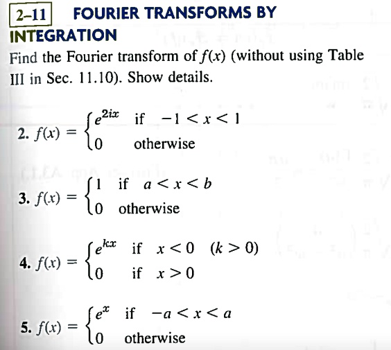 2-11 FOURIER TRANSFORMS BY INTEGRATION Find the Fourier transform of f(x) (without using Table ...