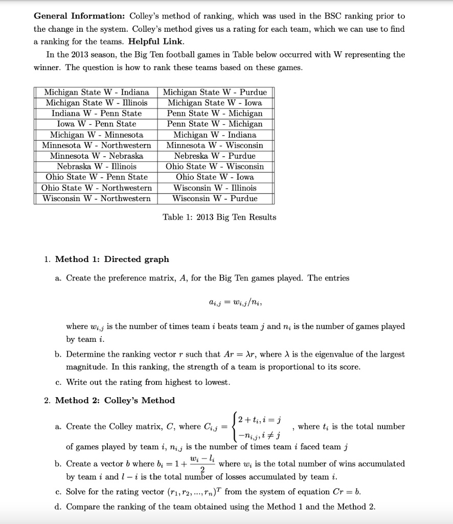 General Information: Colley's method of ranking, which was used in the ...