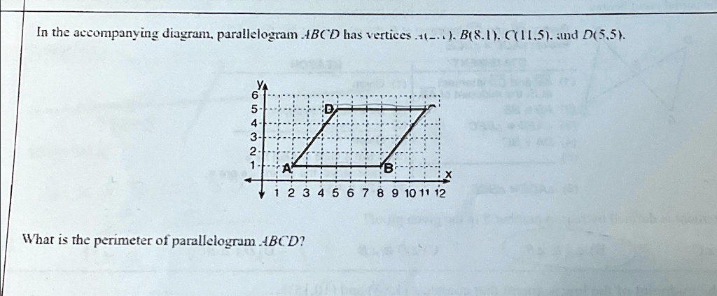 In the accompanying diagram, parallelogram ABCD has vertices A(1,1) and D(5,5). What is the ...