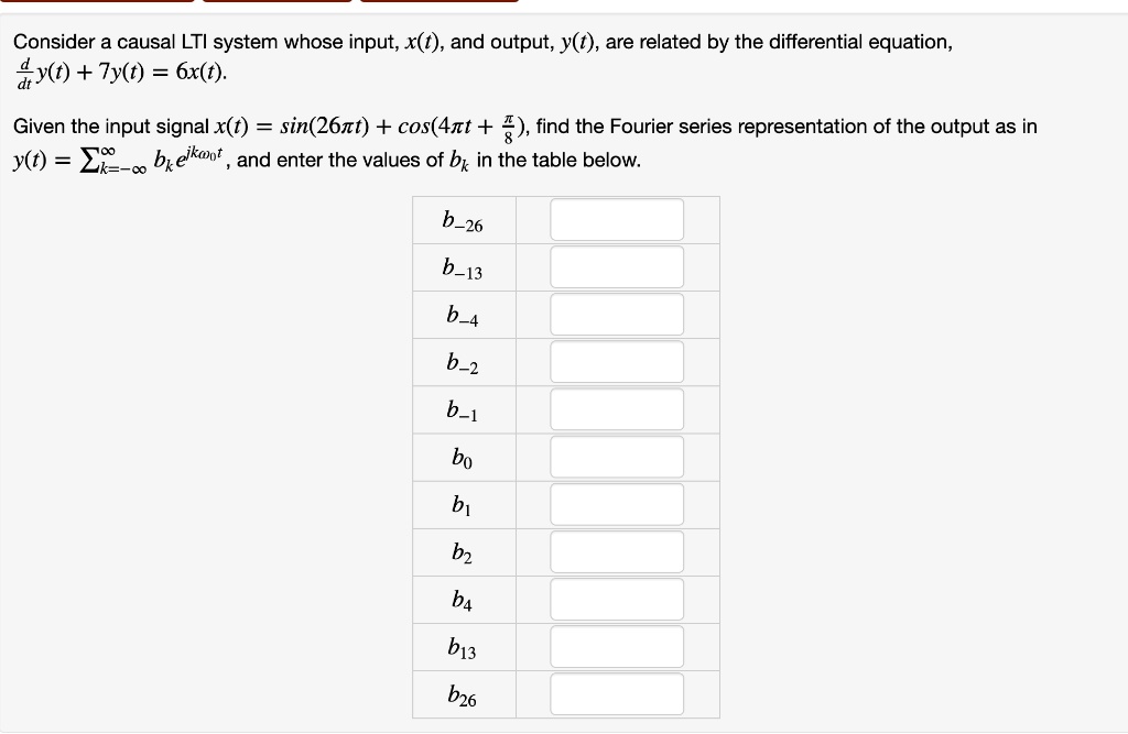 SOLVED: Consider a causal LTI system whose input, x(t), and output, y(t ...
