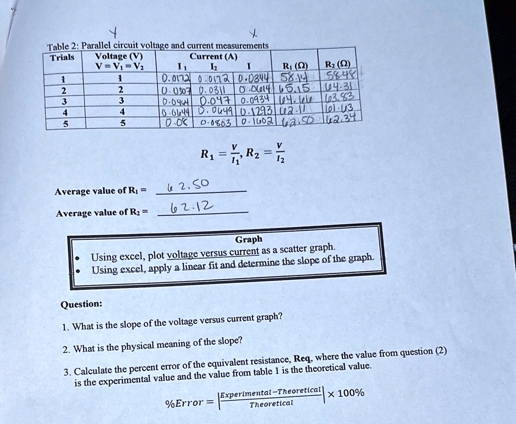 Table 2: Parallel circuit voltage and current measurements Trials ...