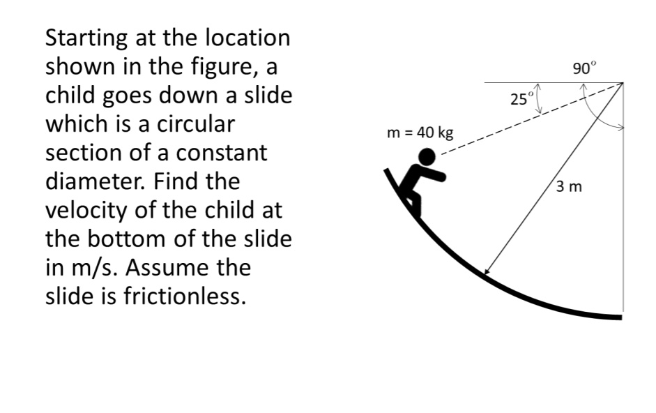 SOLVED: Starting at the location shown in the figure, a child goes down a slide which is a ...