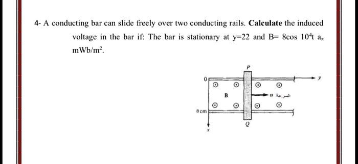 SOLVED: 4- A conducting bar can slide freely over two conducting rails. Calculate the induced ...