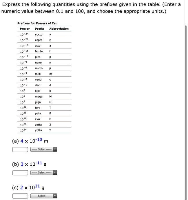 VIDEO solution: Express the following quantities using the prefixes given in the table: (Enter a ...