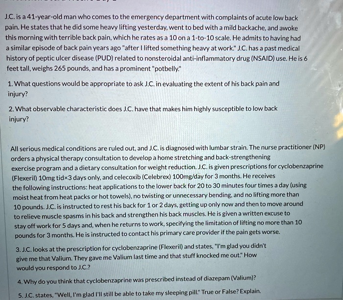 SOLVED: J.C. is a 41-year-old man who comes to the emergency department ...