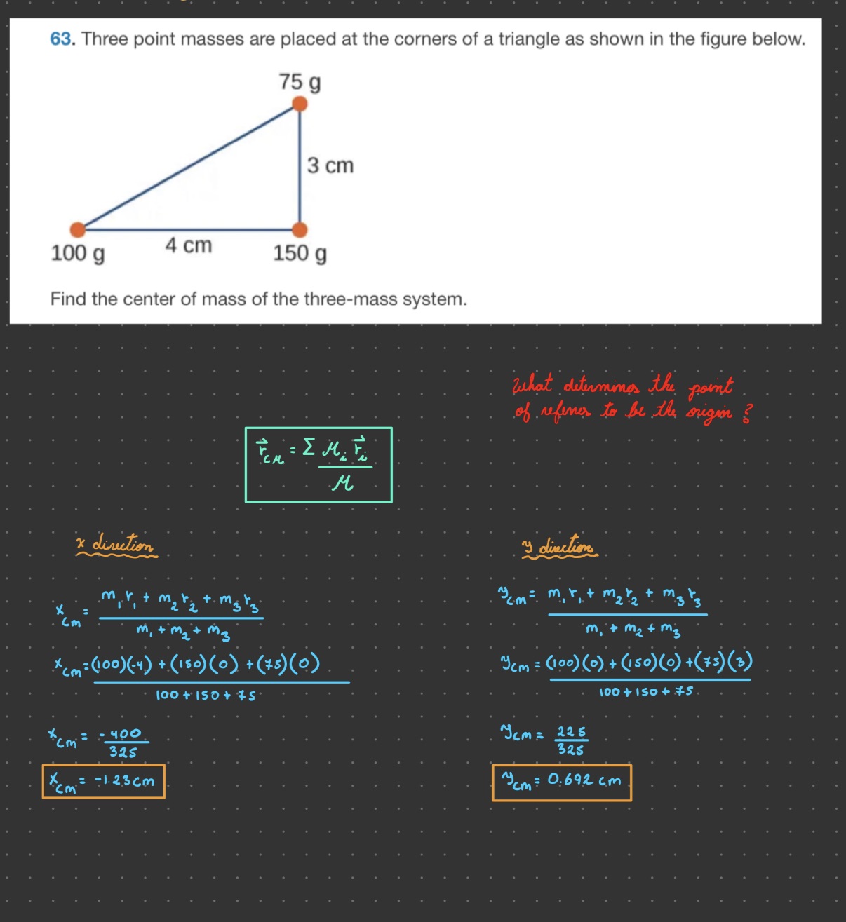 63. Three point masses are placed at the corners of a triangle as shown ...