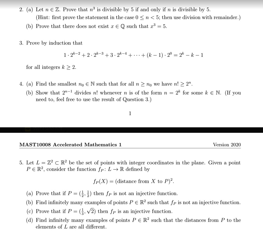 a let n z prove that n3 is divisible by 5 if and only if n is divisible by 5 hint first prove ...