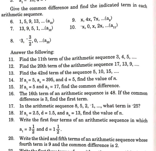 SOLVED: Give the common difference and find the indicated term in each ...