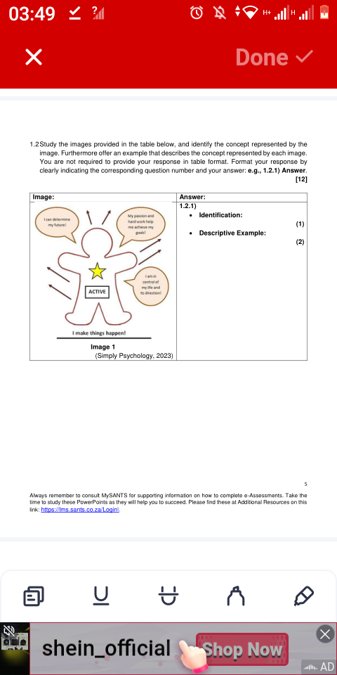 03:49 ? (1) 48 H+ H X Done 1.2Study the images provided in the table ...