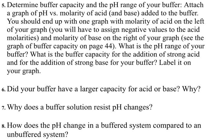 SOLVED: 5. Determine buffer capacity and the pH range of your buffer ...