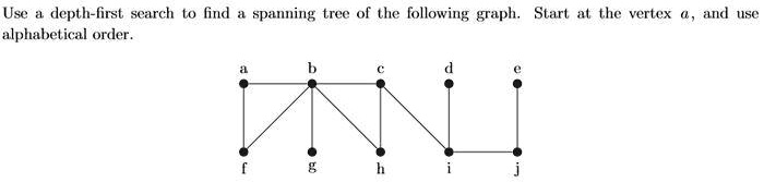 SOLVED: Use a depth-first search to find a spanning tree of the following graph. Start at the ...