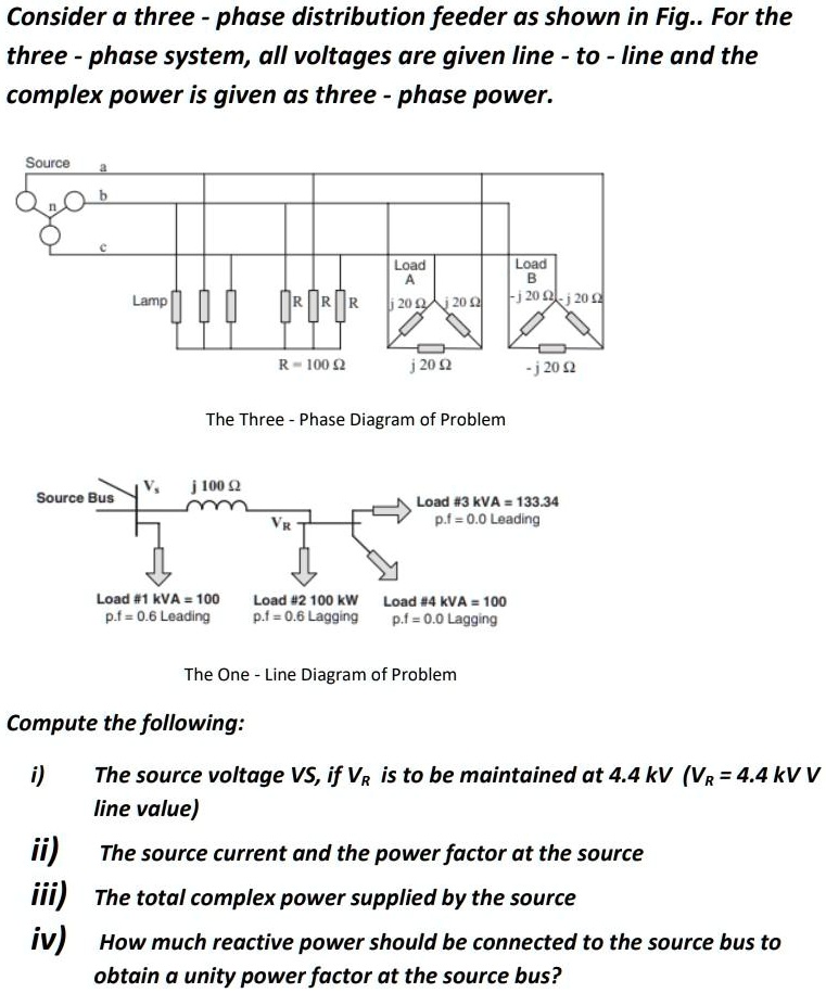 SOLVED: Consider a three-phase distribution feeder as shown in Fig. 1 ...