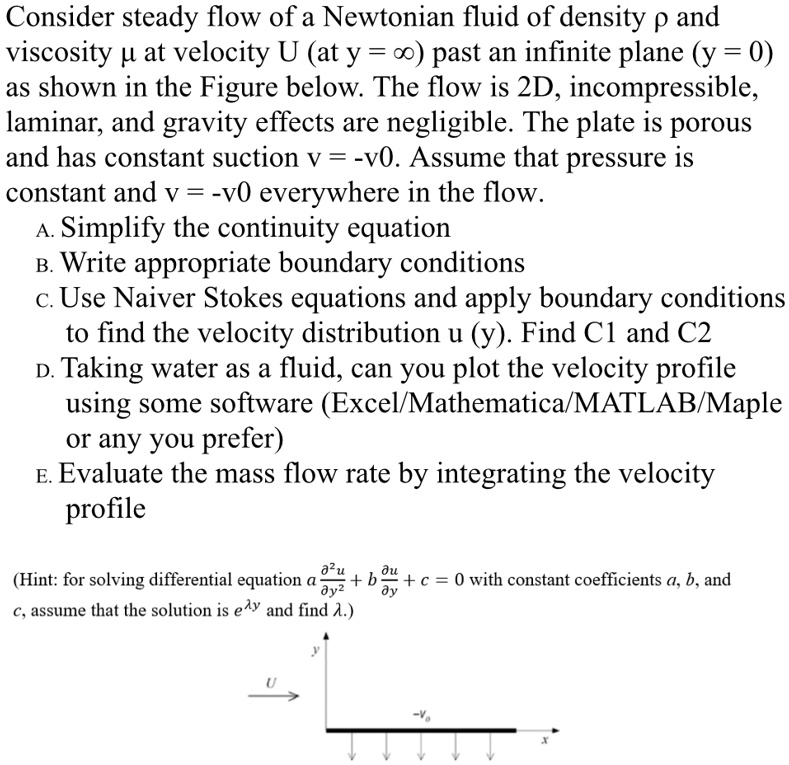 Consider steady flow of a Newtonian fluid of density p and viscosity µ ...