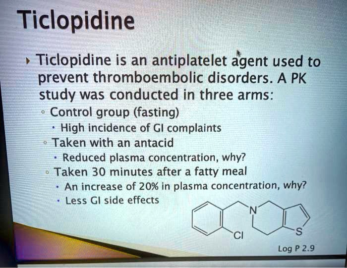 SOLVED:Ticlopidine Ticlopidine is an antiplatelet agent used to prevent ...