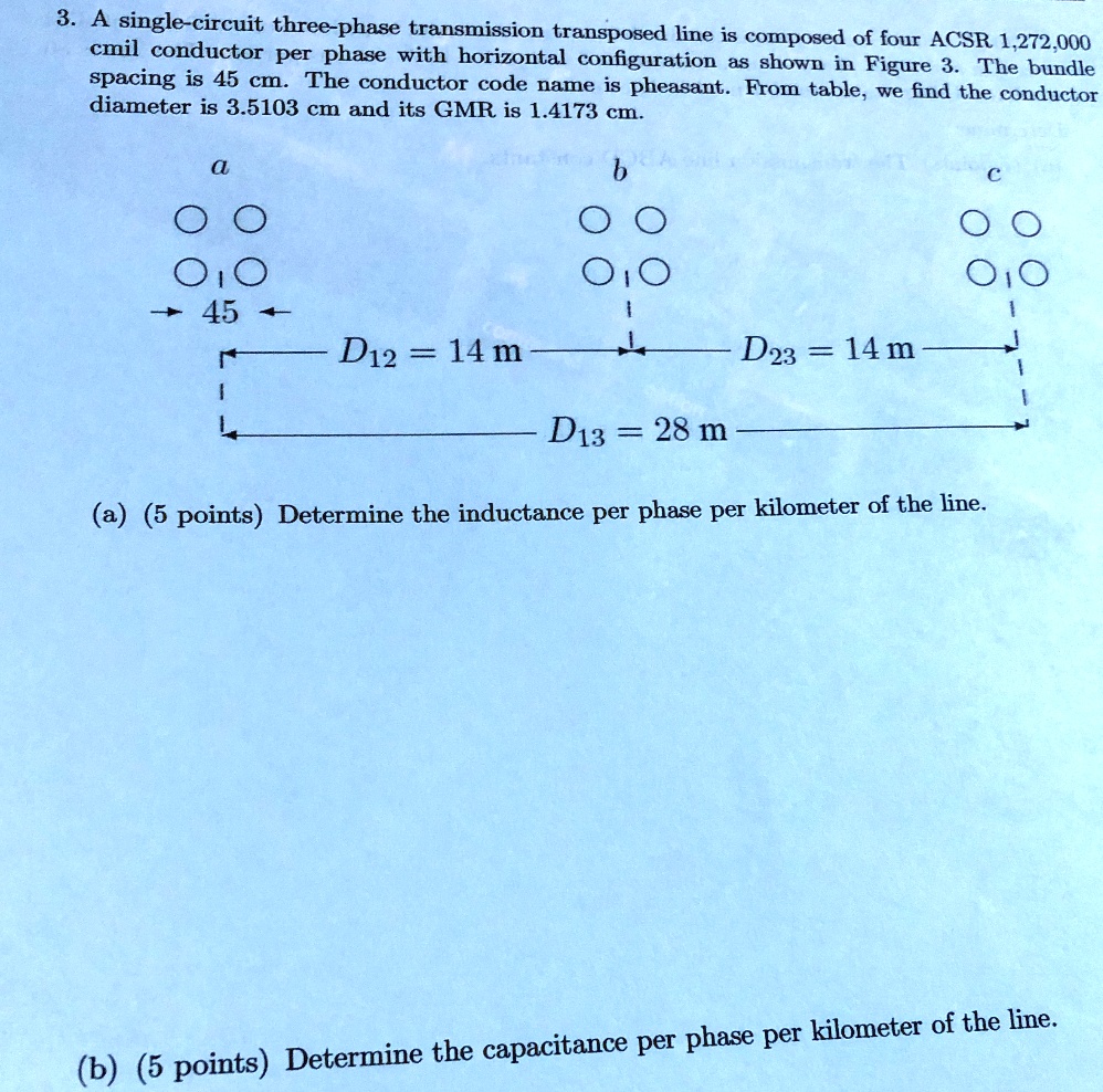SOLVED: A single-circuit three-phase transmission transposed line is composed of four ACSR ...