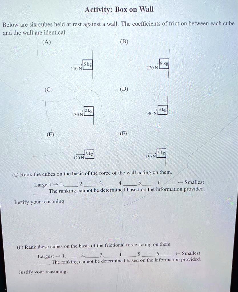 SOLVED: Below are six cubes held at rest against a wall. The ...