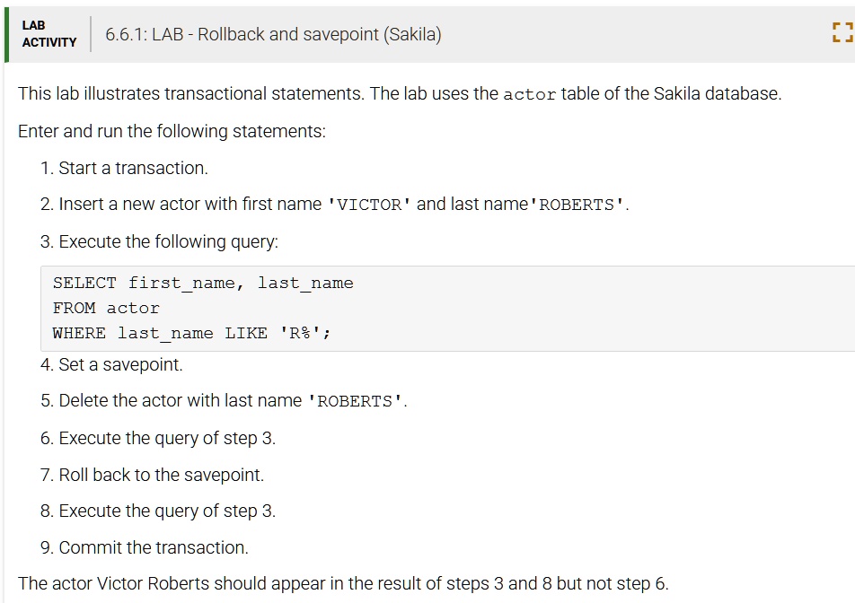 lab activity 661 lab rollback and savepoint sakila this lab illustrates ...