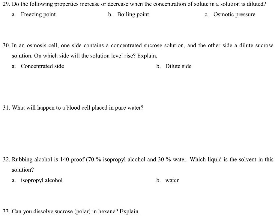 SOLVED: 29. Do the following properties increase or decrease when the concentration of solute in ...