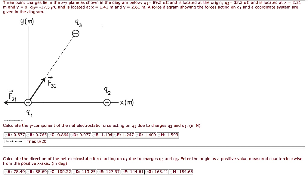 three point charges lie in the x y plane as shown in the diagram below q1 895 c and is located ...