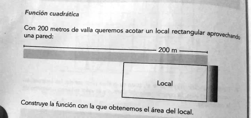 funcion cuadratica con 200 metros de valla queremos acotar un local ...